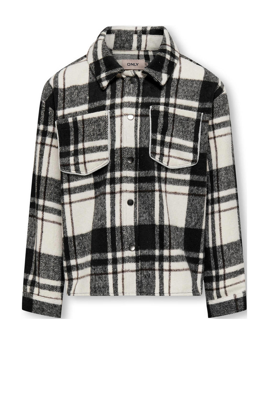 KIDS ONLY GIRL geruite shacket tussenjas KOGKINSLEY zwart/wit | wehkamp