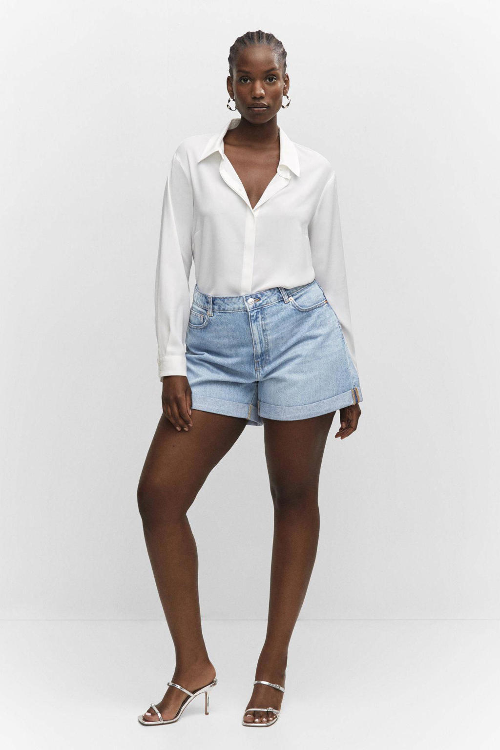 Mango high waist straight fit denim short medium blue denim | wehkamp
