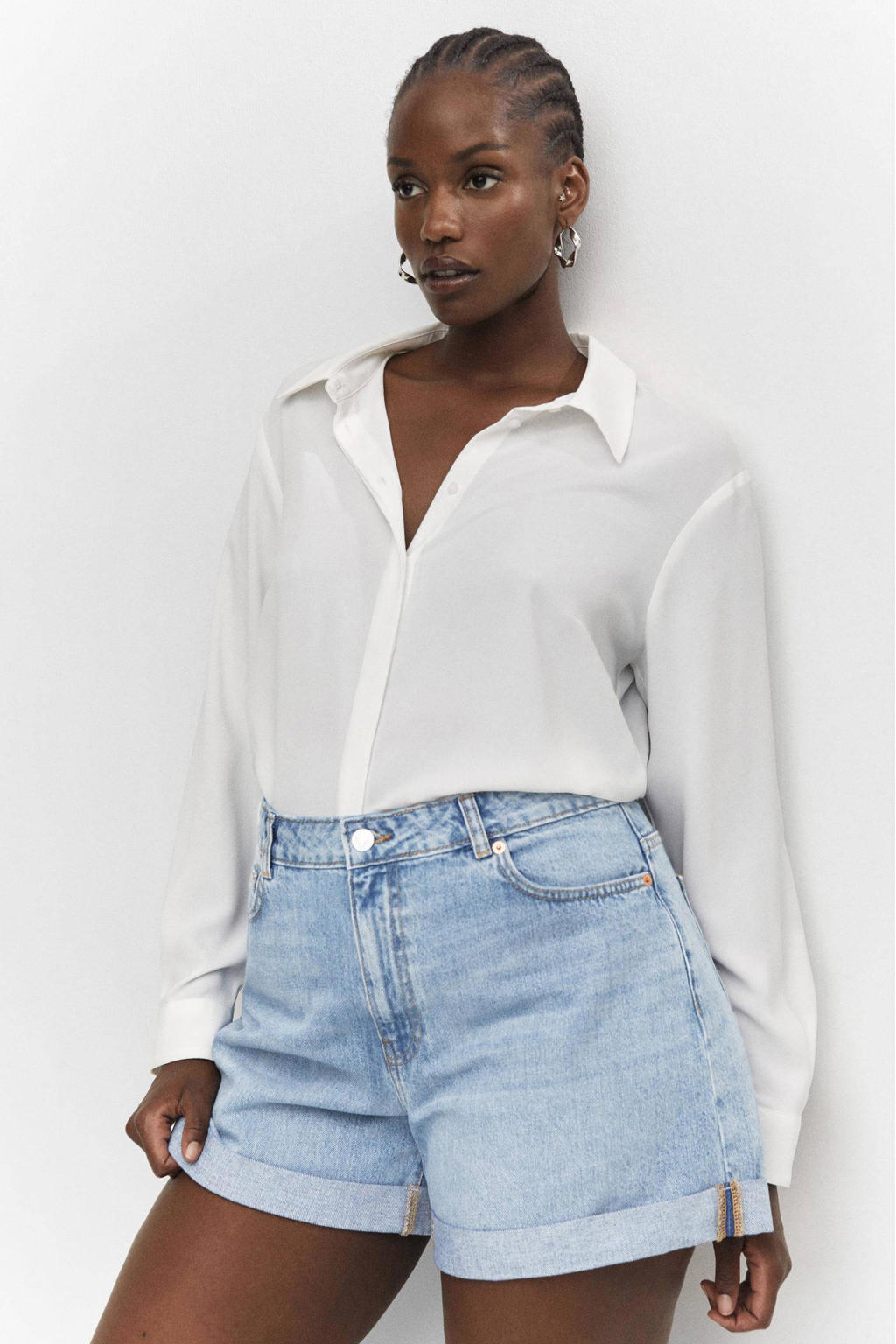 Mango high waist straight fit denim short medium blue denim | wehkamp