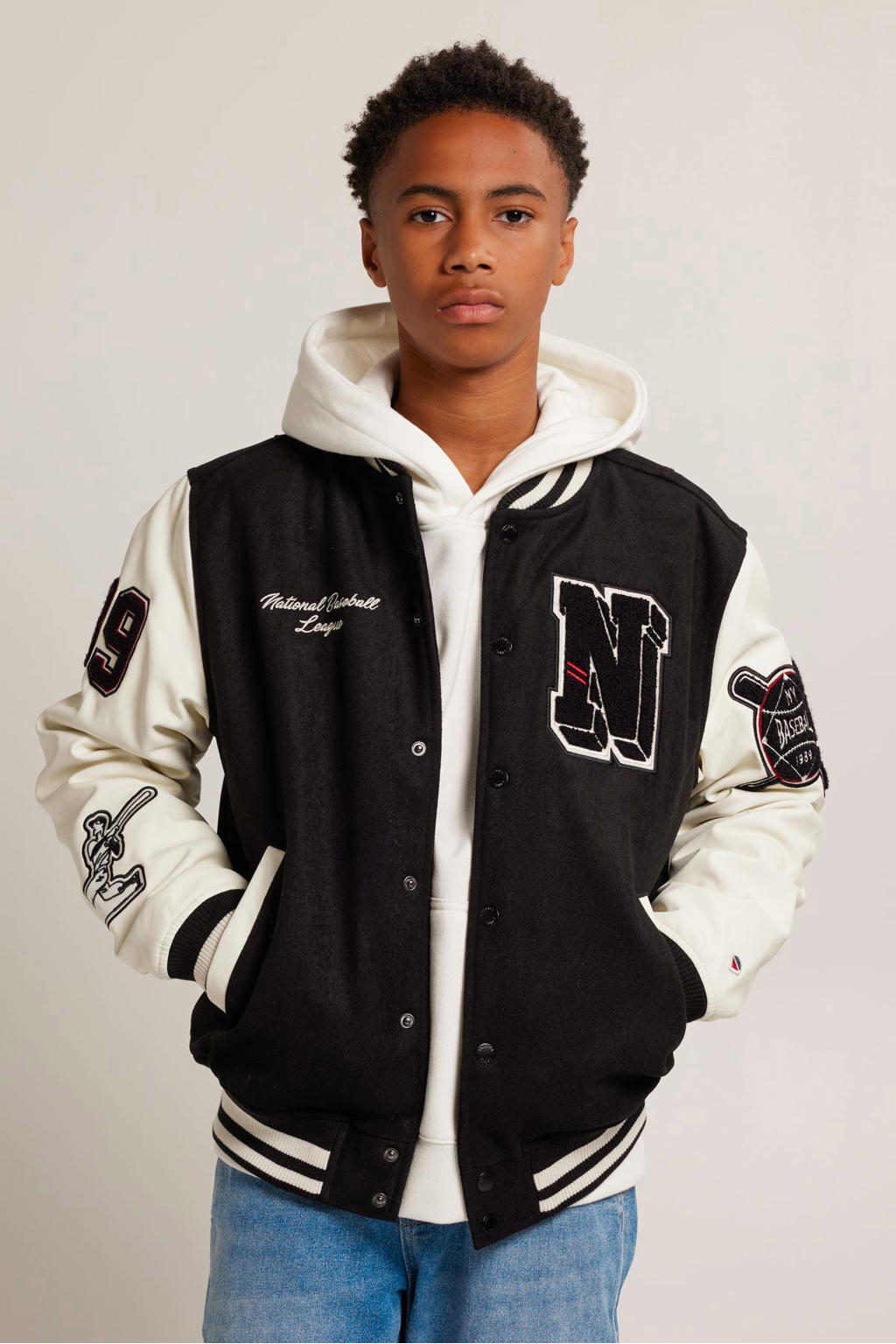 America Today baseball jacket Julian JR met 3D applicatie zwart/wit ...