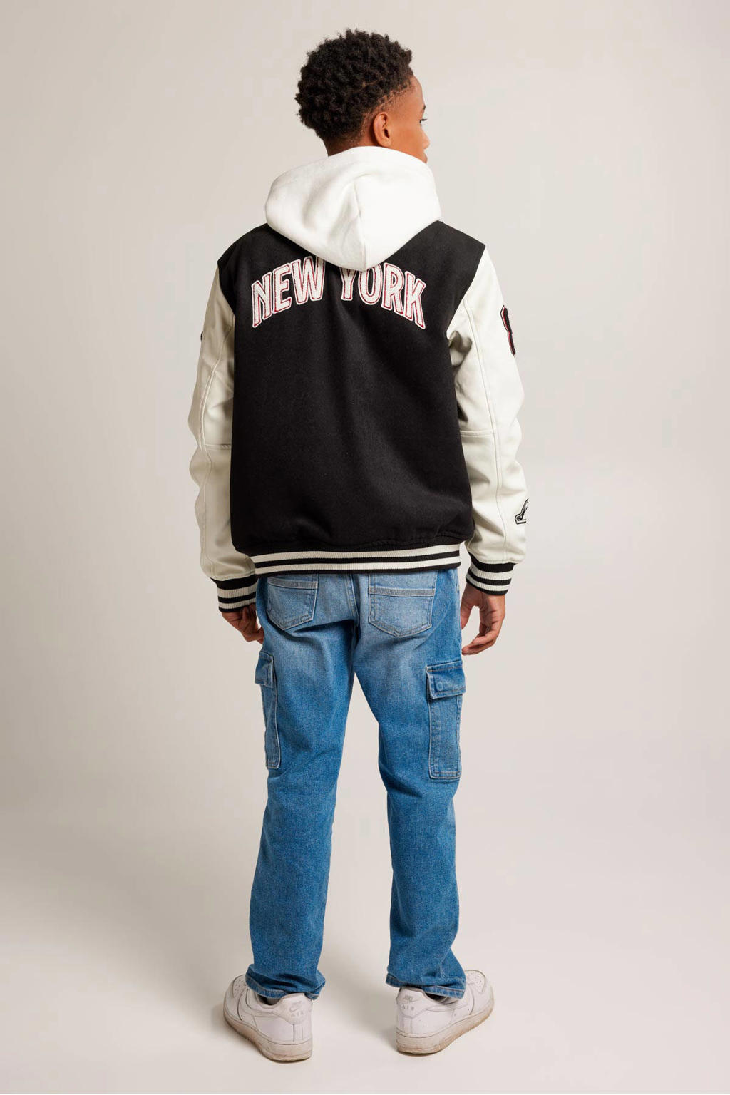 America Today baseball jacket Julian JR met 3D applicatie zwart/wit ...
