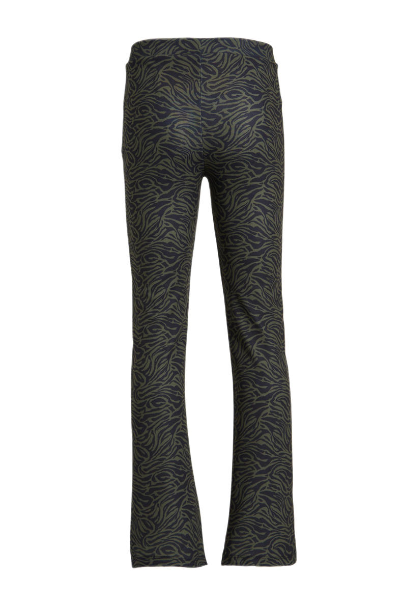 anytime flared broek met zebraprint zwart/khaki | wehkamp