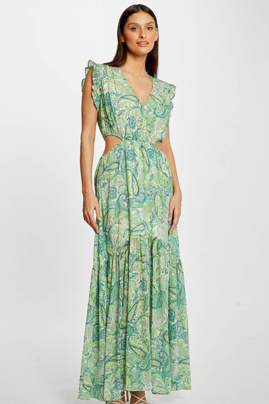 Morgan maxi jurk met paisleyprint en glitters groen/ blauw | wehkamp