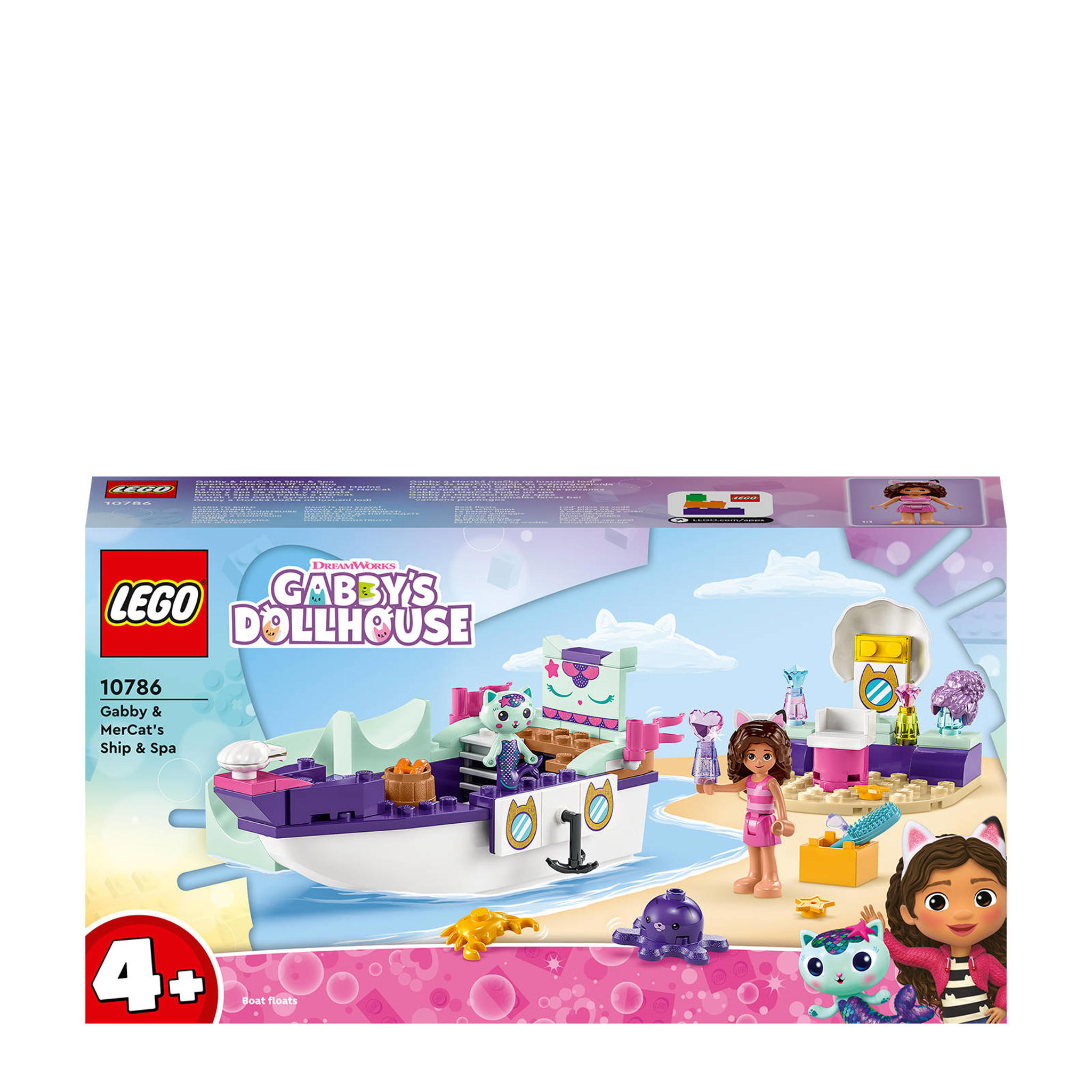 LEGO Gabby's Dollhouse Vertroetelschip van Gabby en Meerminkat 10786 ...