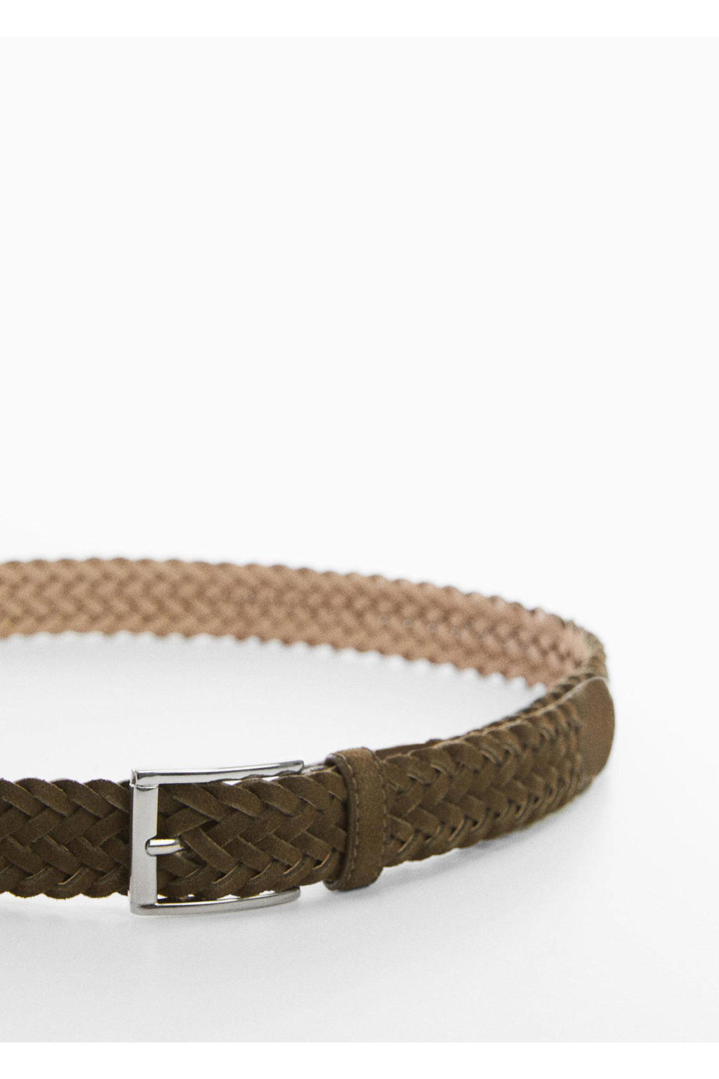 Mango Man suede gevlochten riem kaki/beige | wehkamp