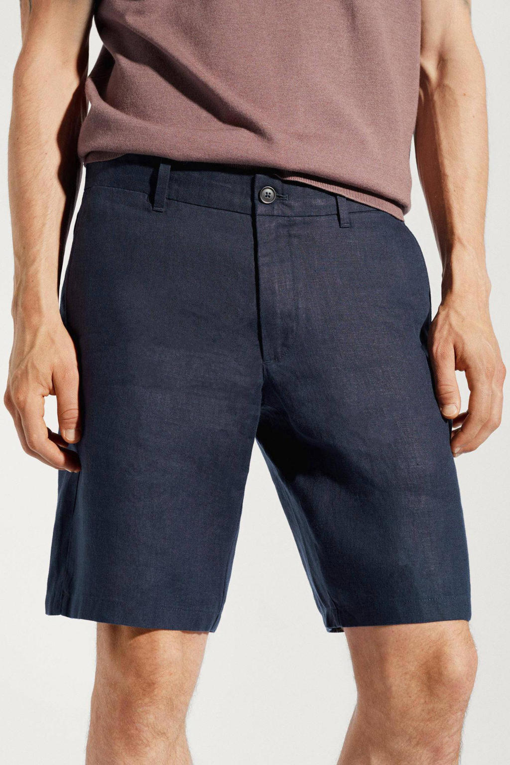 Mango Man linnen slim fit short marineblauw | wehkamp