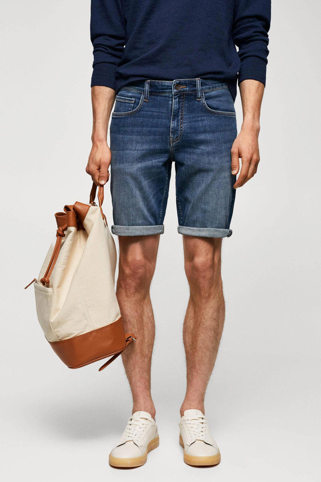 Mango Man slim fit short changeant blauw | wehkamp