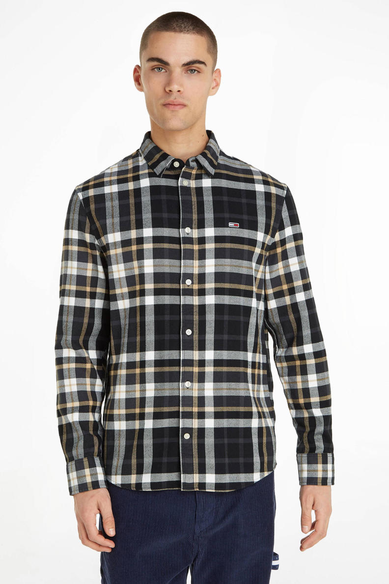 Tommy Jeans geruit regular fit overhemd black check | wehkamp