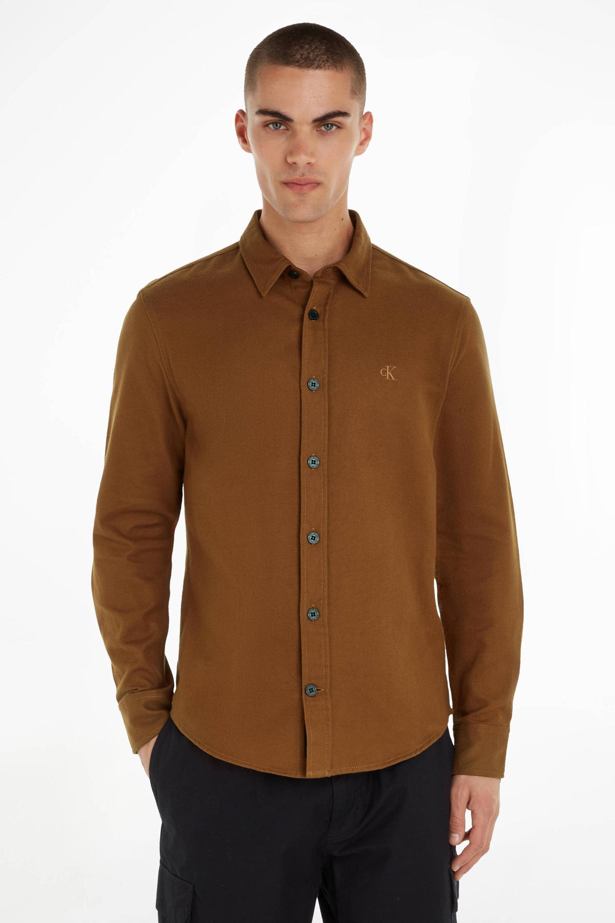 CALVIN KLEIN JEANS regular fit overhemd met logo fudge brown | wehkamp