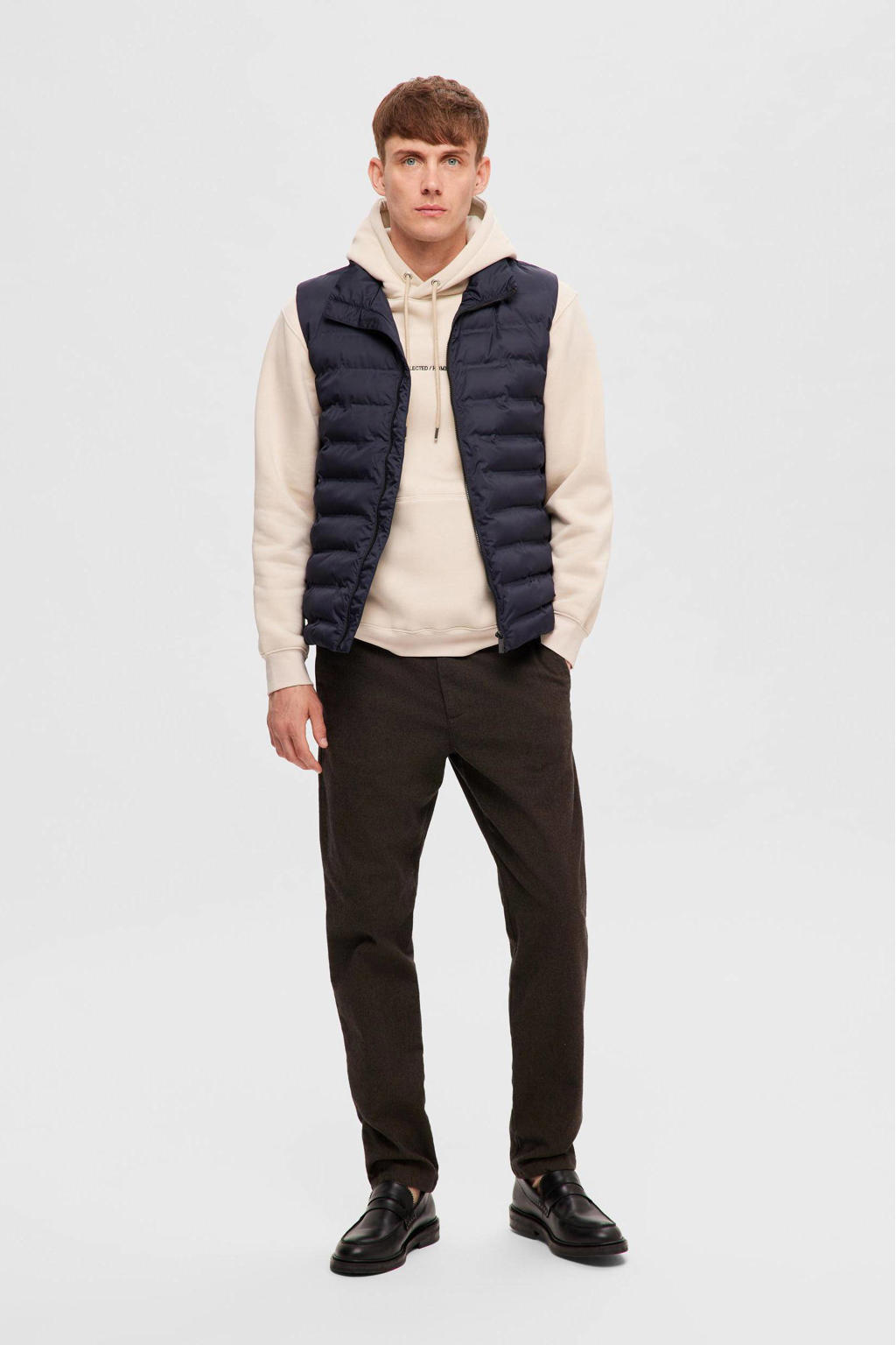 SELECTED HOMME hoodie SLHHANKIE met logo beige | wehkamp
