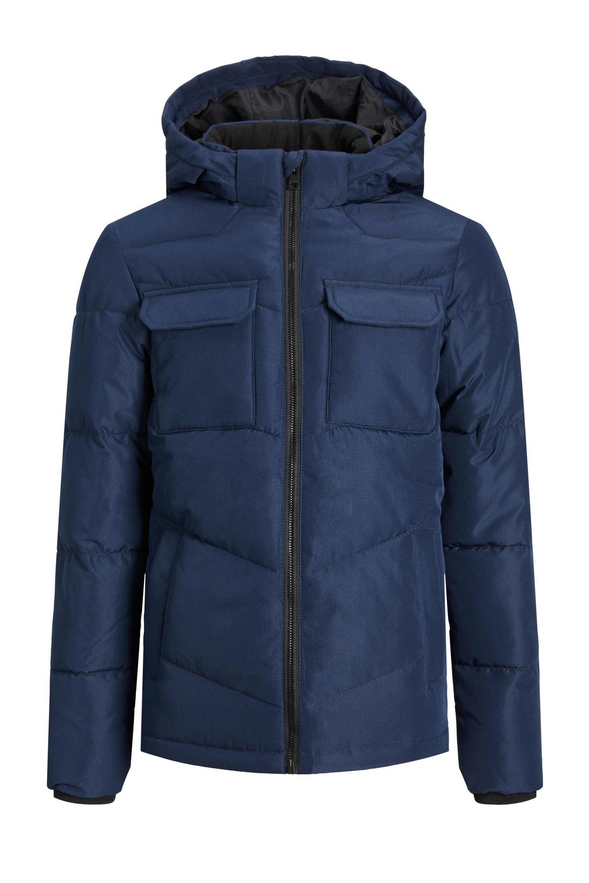 JACK & JONES JUNIOR gewatteerde winterjas JJMASON donkerblauw | wehkamp