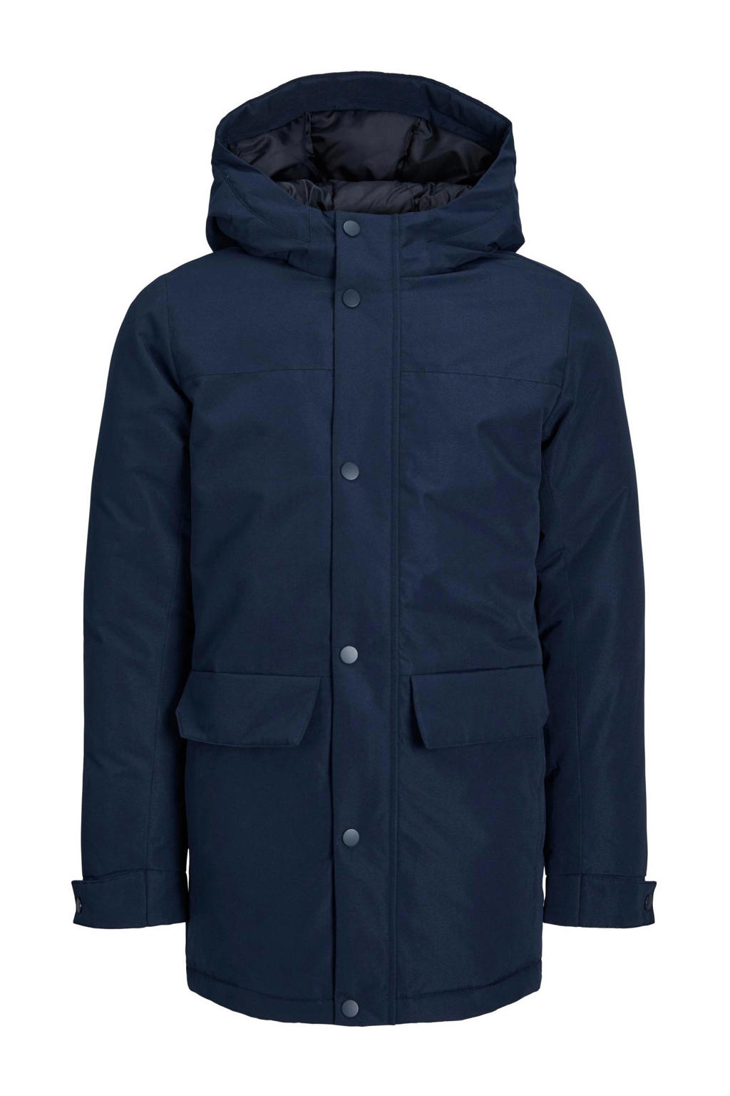 JACK & JONES JUNIOR gewatteerde winterjas JJCHAMP donkerblauw | wehkamp