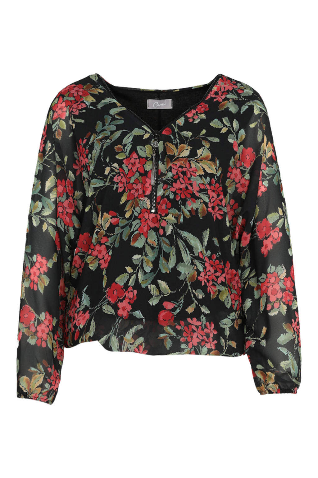 Cassis gebloemde blousetop zwart/rood/groen | wehkamp