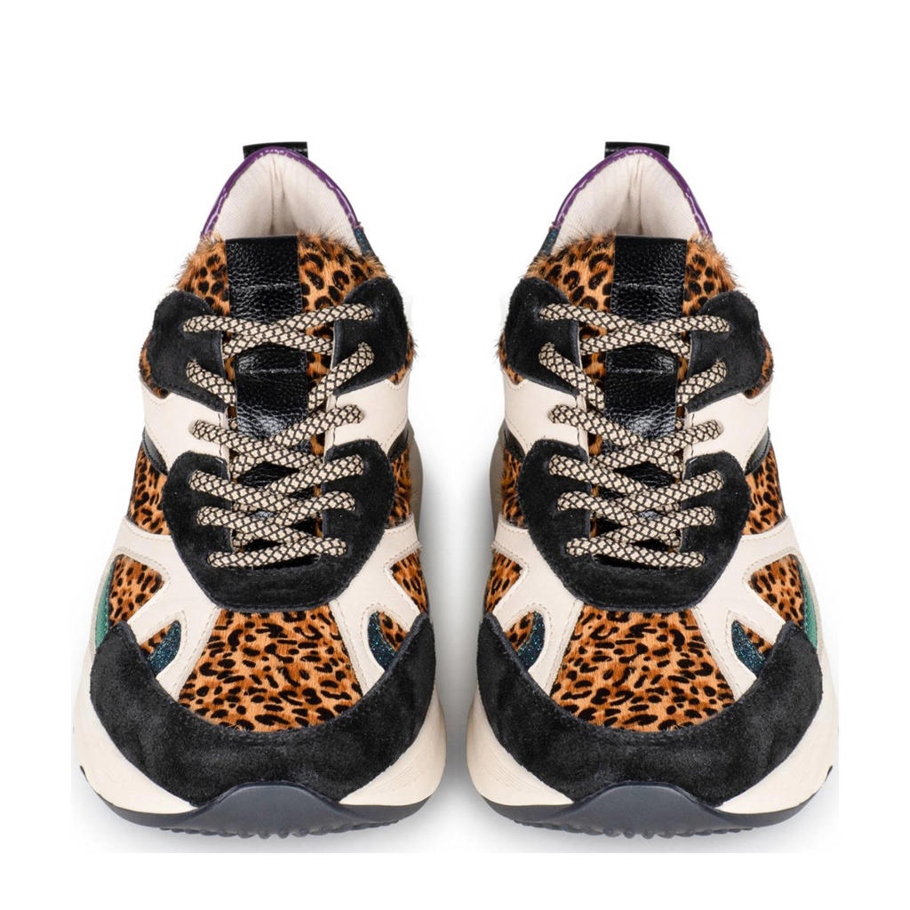 PS Poelman Cibel chunky leren sneakers met panterprint zwart | wehkamp