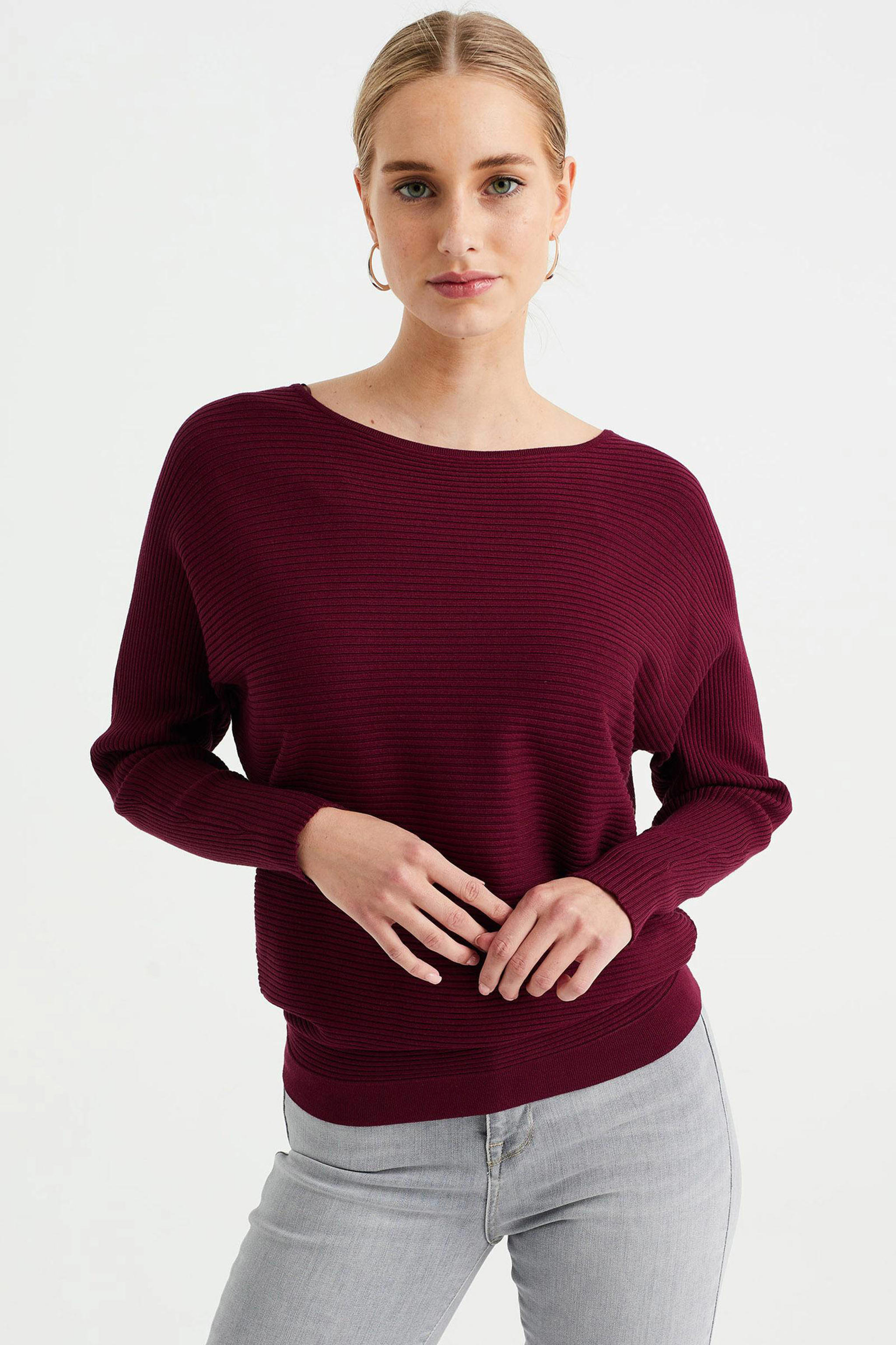 WE Fashion fijngebreide trui bordeaux rood | wehkamp