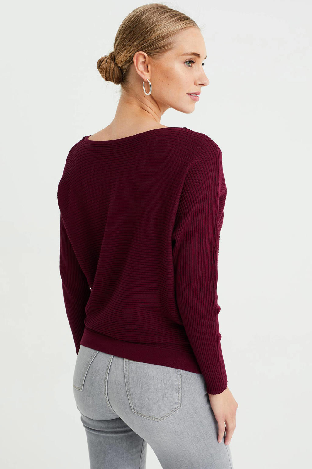 WE Fashion fijngebreide trui bordeaux rood | wehkamp