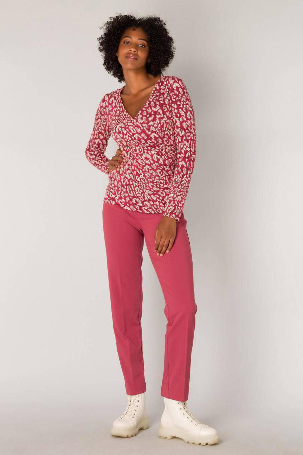 Yest jersey top met dierenprint rood/ecru | wehkamp