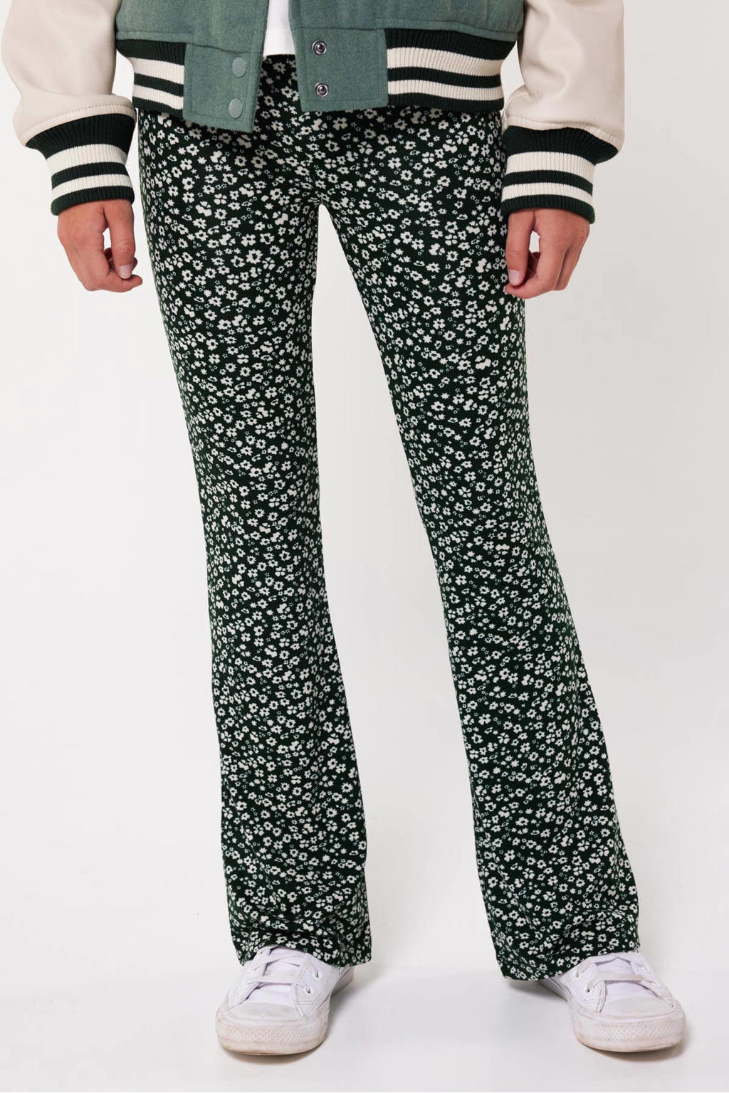 America Today gebloemde high waist flared broek Cici JR groen/wit | wehkamp