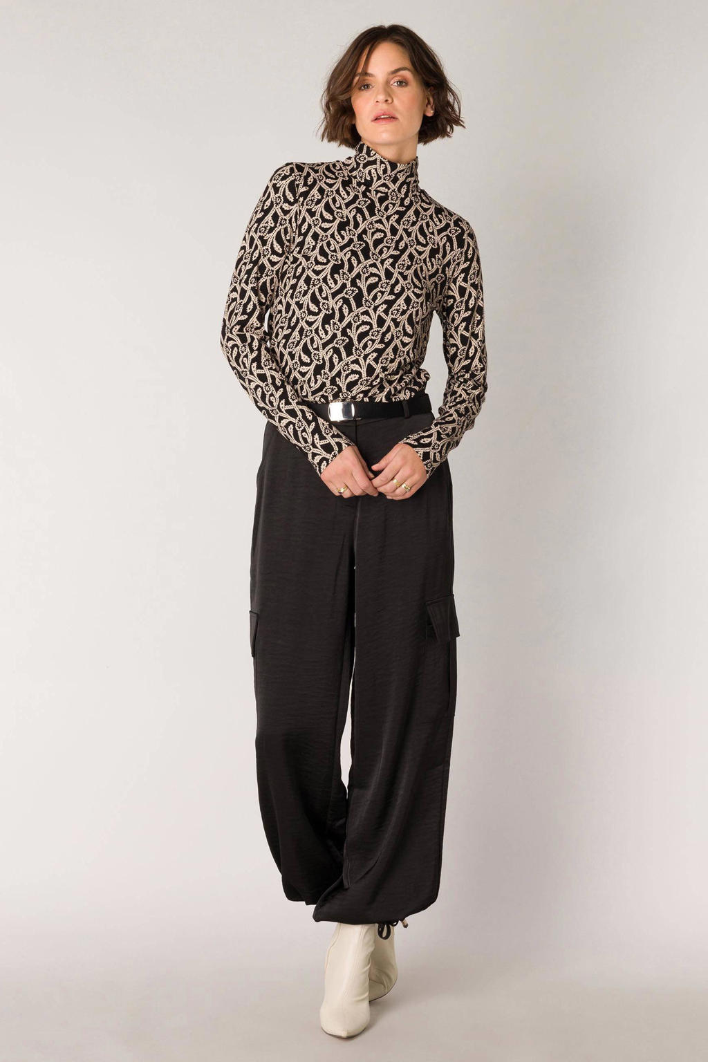 Yest jersey top met all over print zwart/zand | wehkamp