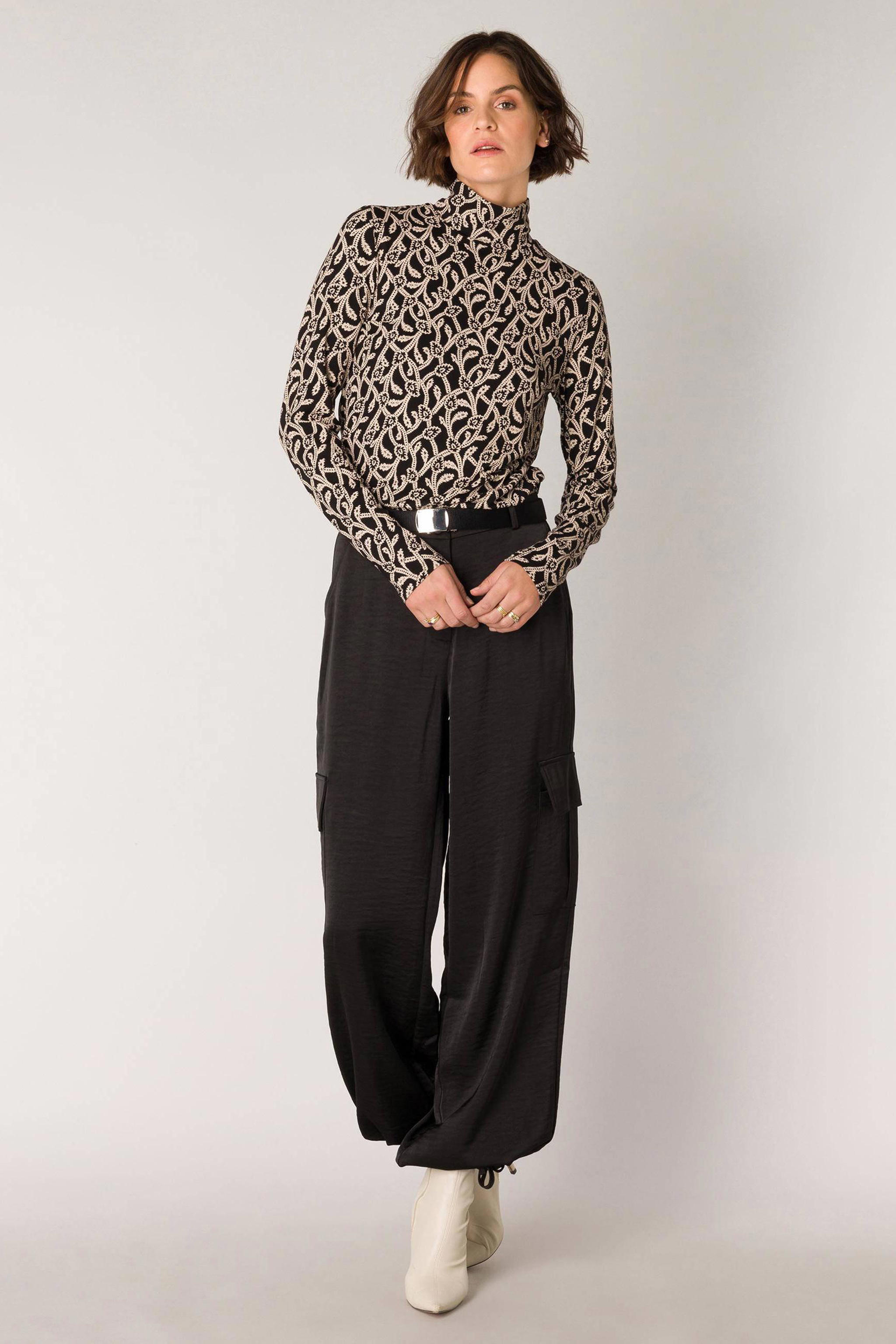 Yest jersey top met all over print zwart/zand | wehkamp