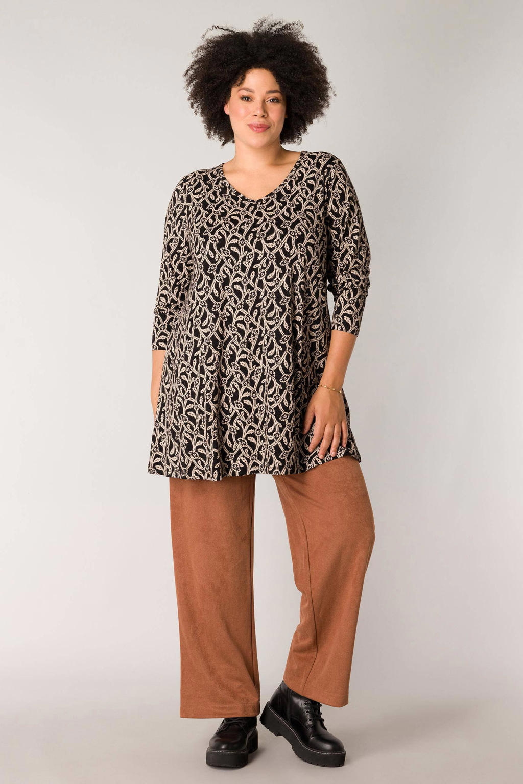 Yesta jersey tuniek zwart/ecru | wehkamp