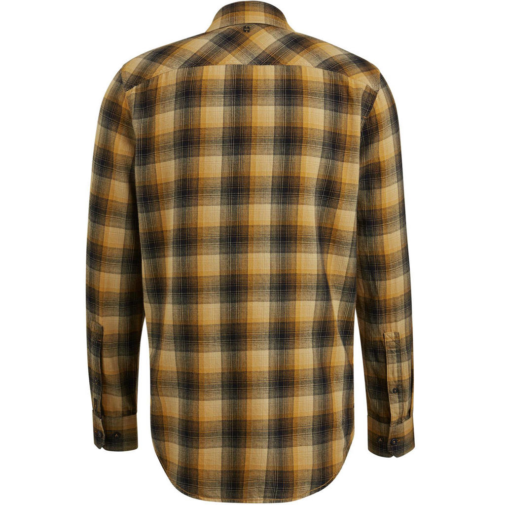 PME Legend geruit regular fit overhemd bruin/geel | wehkamp