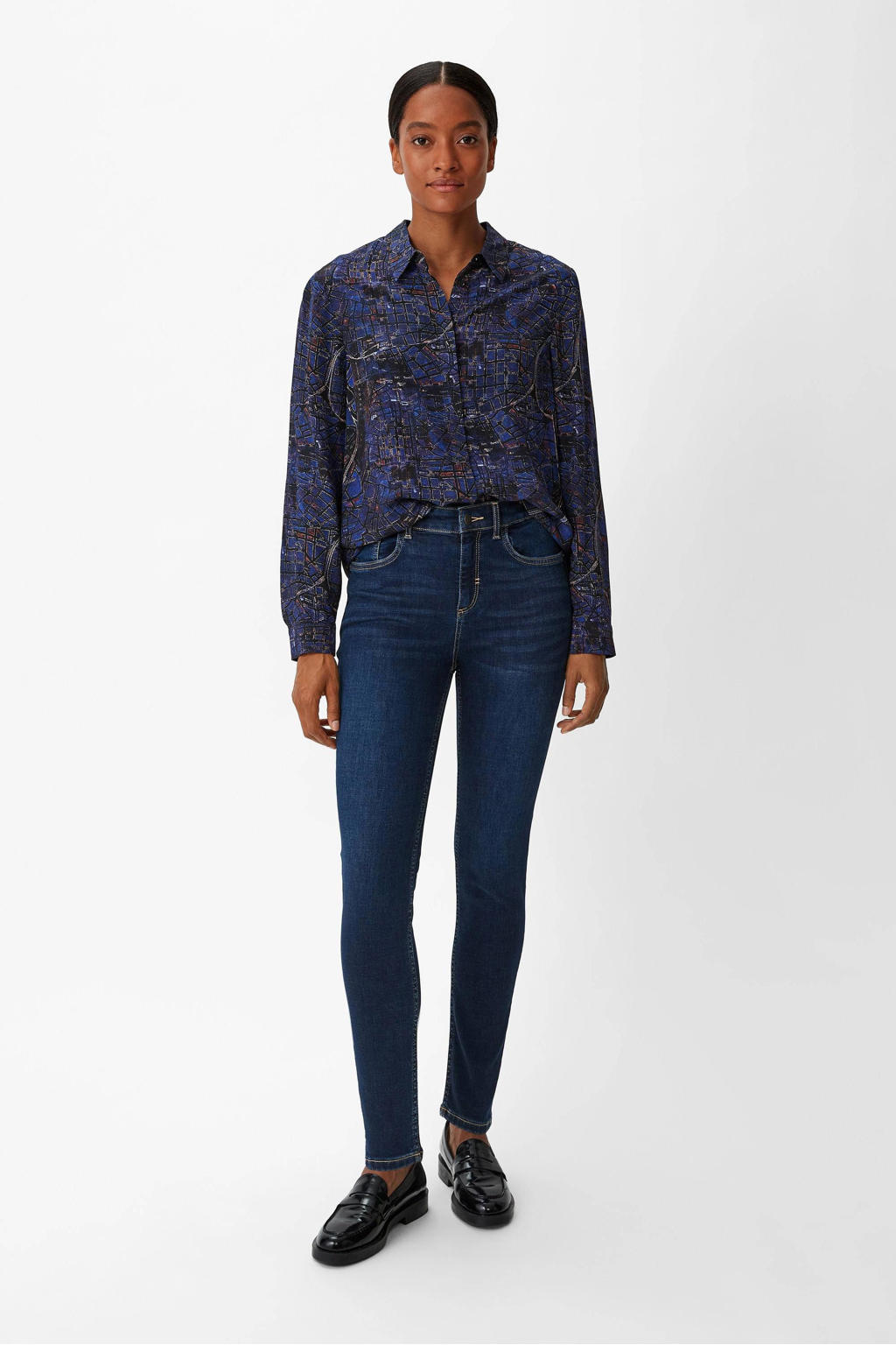 comma casual identity high waist skinny jeans dark blue denim | wehkamp