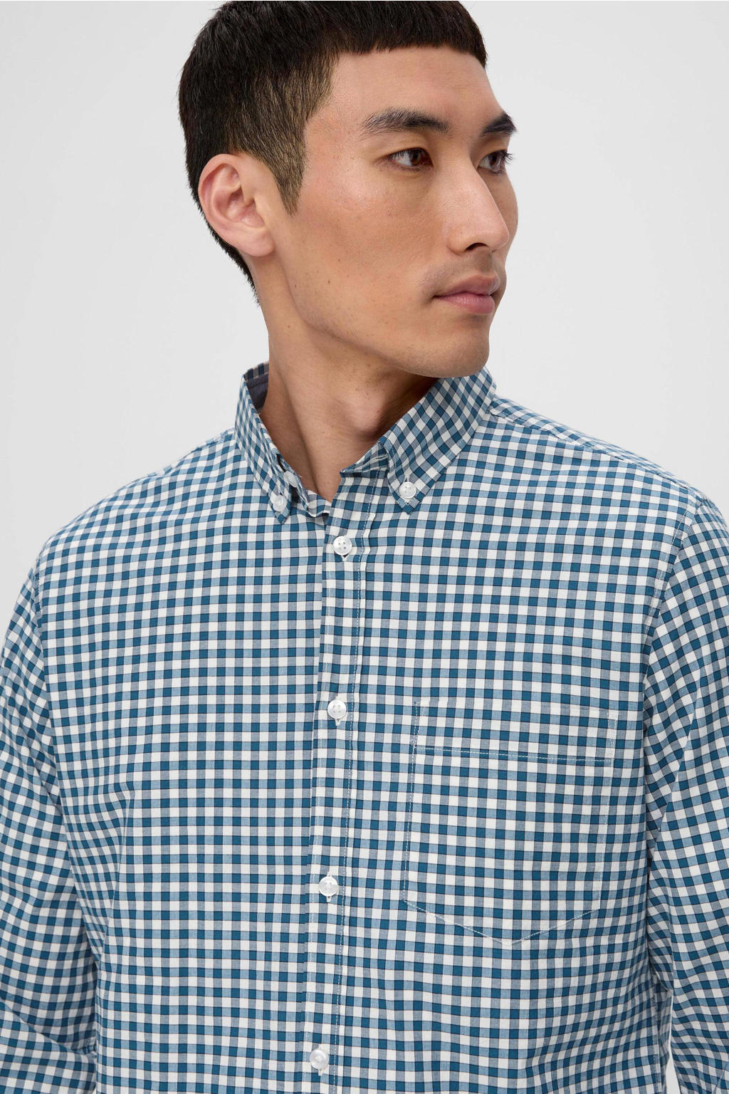 s.Oliver geruit slim fit overhemd petrol | wehkamp