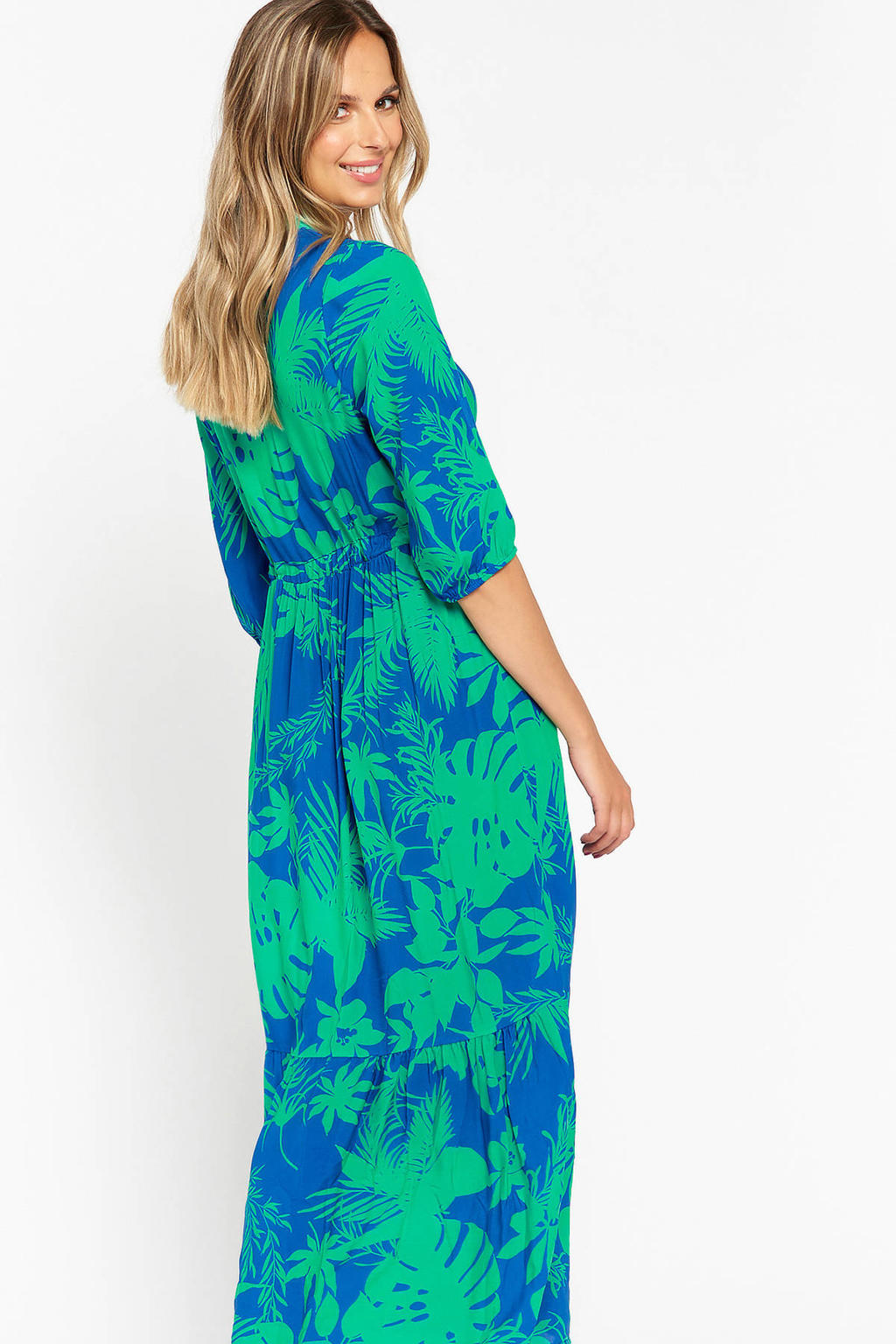LOLALIZA gebloemde maxi jurk groen/blauw | wehkamp
