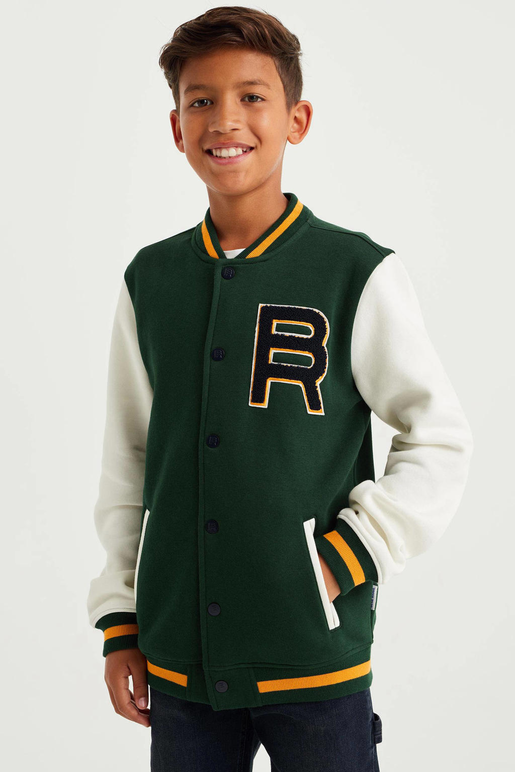 WE Fashion Blue Ridge baseball vest donkergroen/wit | wehkamp