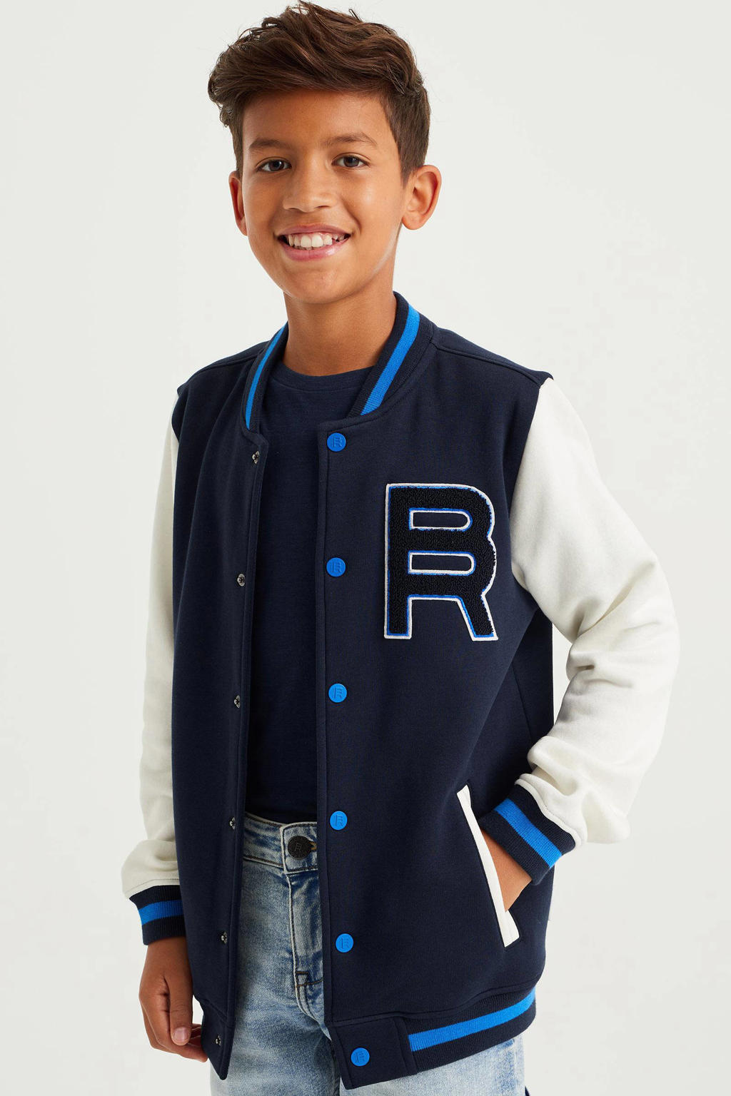 WE Fashion Blue Ridge baseball vest donkerblauw/wit | wehkamp