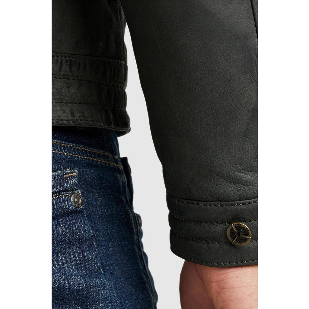 PME Legend leren jack SCRAPER met logo en patches donkergroen | wehkamp