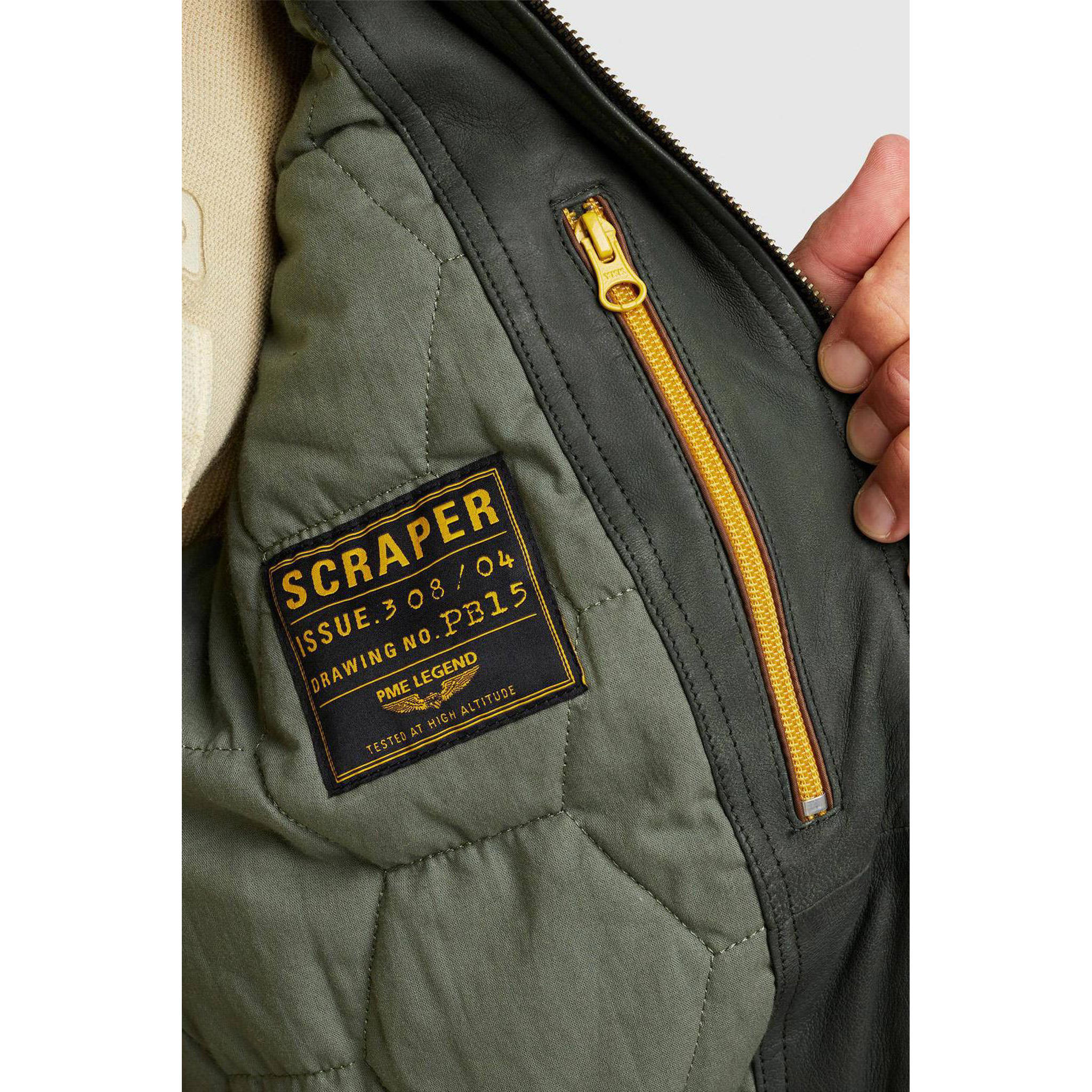 PME Legend leren jack SCRAPER met logo en patches donkergroen | wehkamp