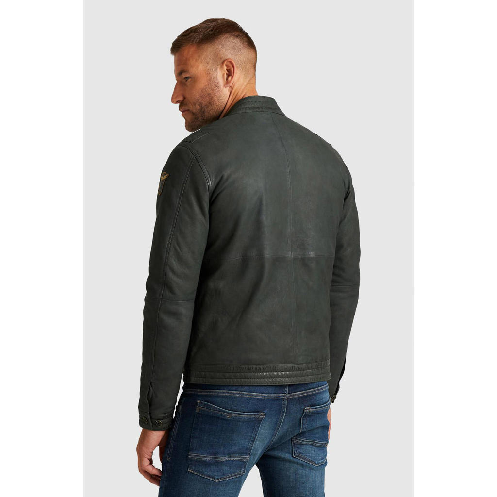 PME Legend leren jack SCRAPER met logo en patches donkergroen | wehkamp