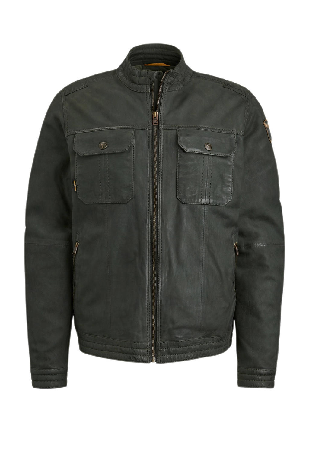 PME Legend leren jack SCRAPER met logo en patches donkergroen | wehkamp
