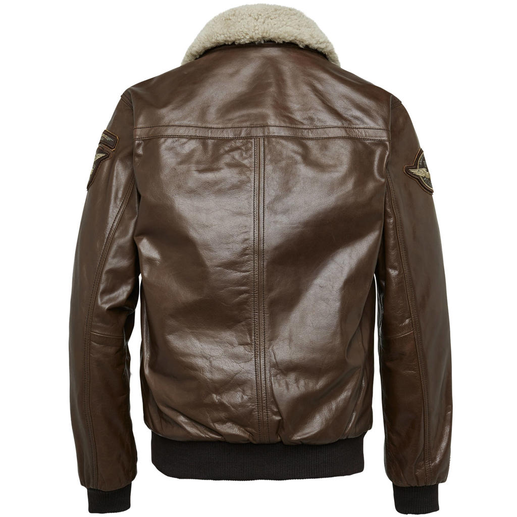 PME Legend quilted leren jas Hudson met logo en patches bruin | wehkamp