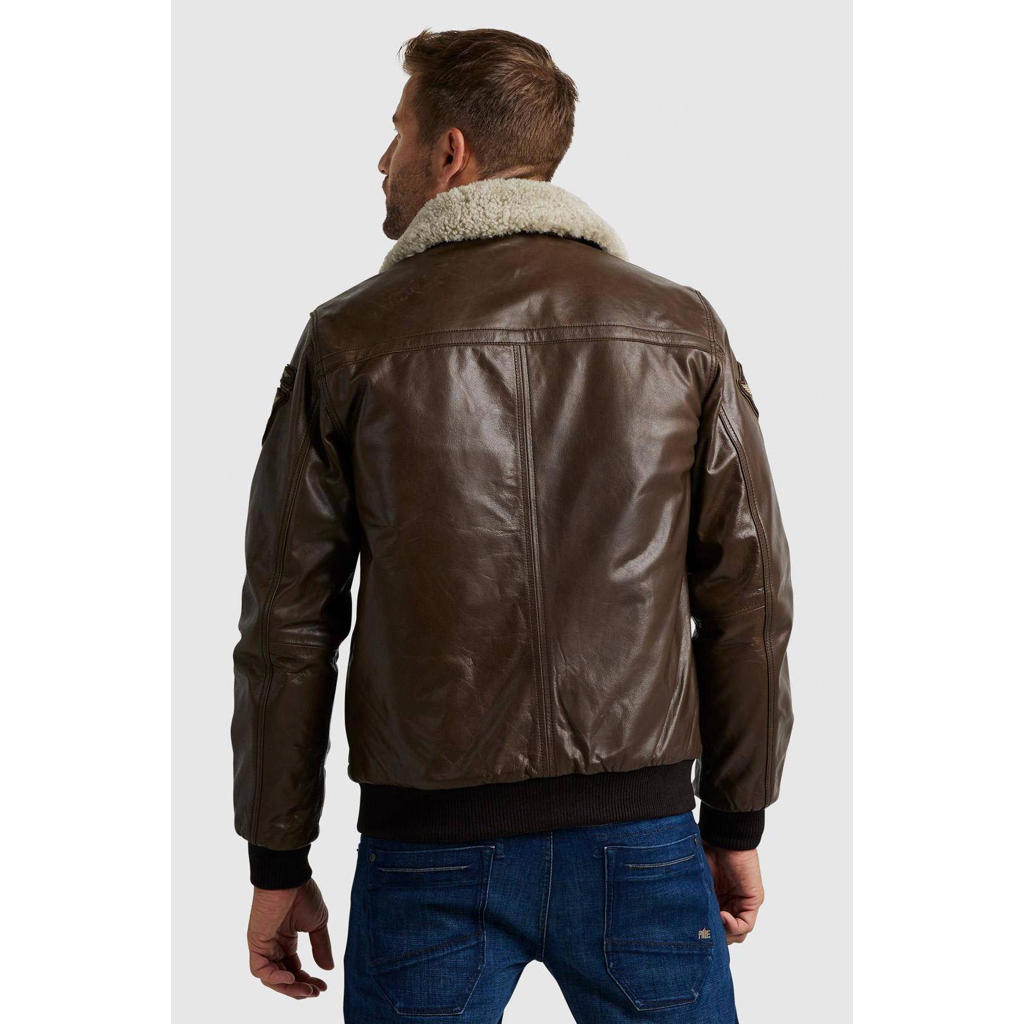 PME Legend quilted leren jas Hudson met logo en patches bruin | wehkamp