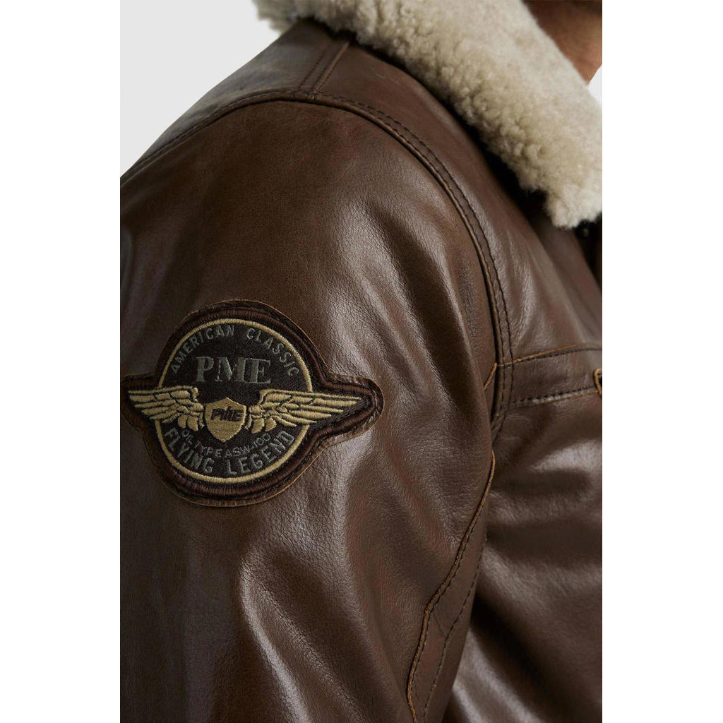 PME Legend quilted leren jas Hudson met logo en patches bruin | wehkamp