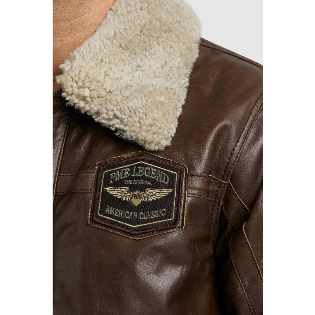 PME Legend quilted leren jas Hudson met logo en patches bruin | wehkamp