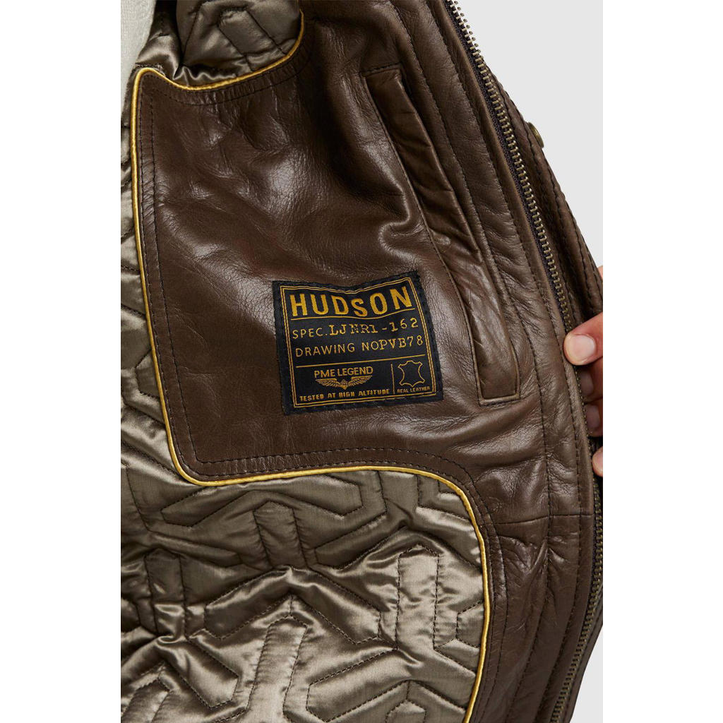 PME Legend quilted leren jas Hudson met logo en patches bruin | wehkamp
