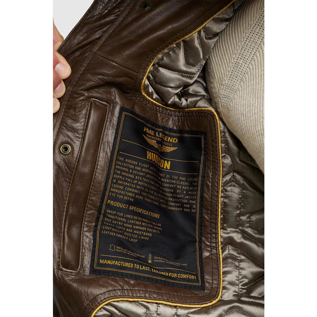 PME Legend quilted leren jas Hudson met logo en patches bruin | wehkamp
