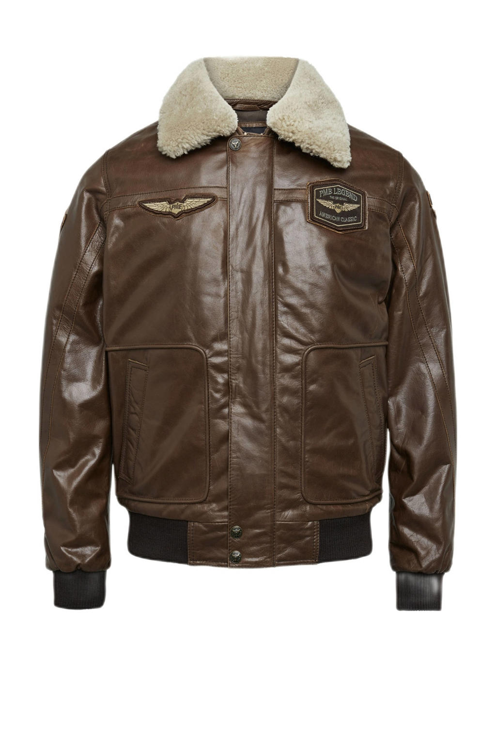 PME Legend quilted leren jas Hudson met logo en patches bruin | wehkamp