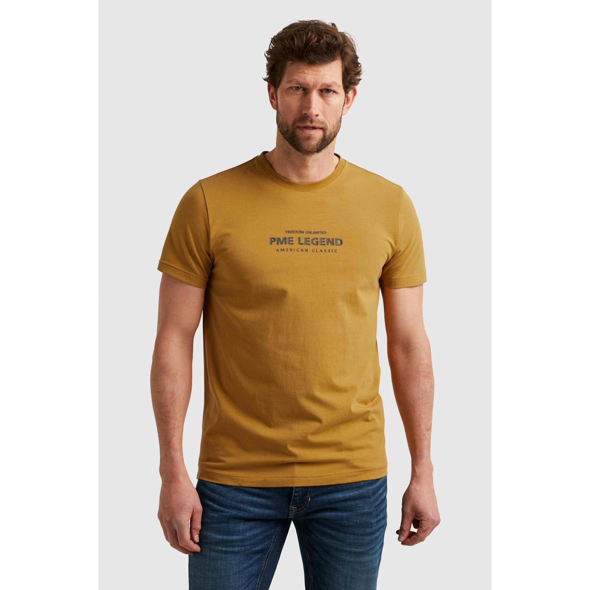 PME Legend regular fit T-shirt met printopdruk geel | wehkamp