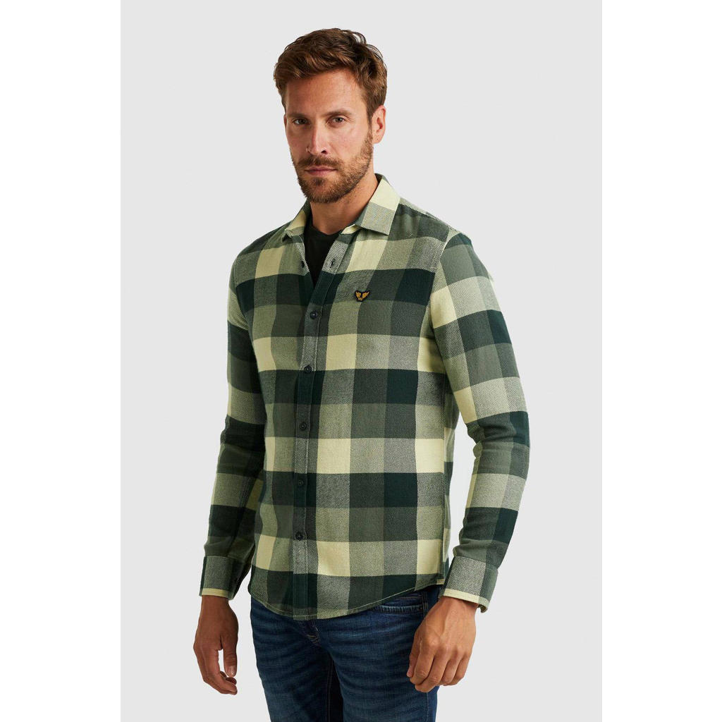 PME Legend geruit regular fit overhemd donkergroen | wehkamp