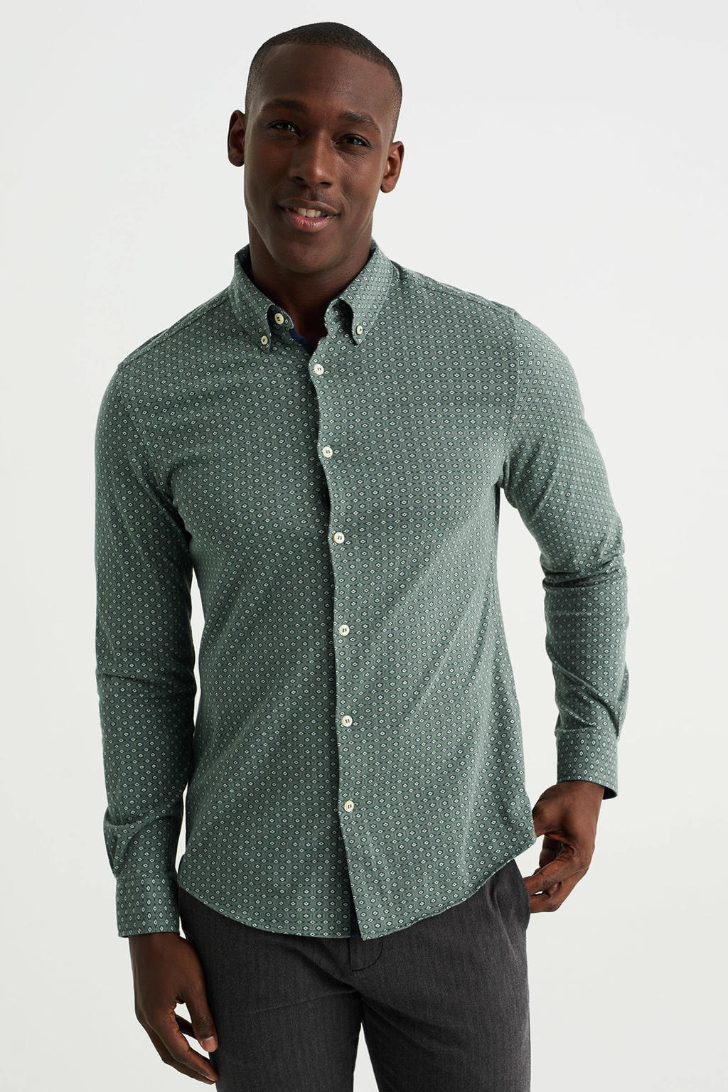 WE Fashion tall slim fit overhemd met all over print blue bleach | wehkamp