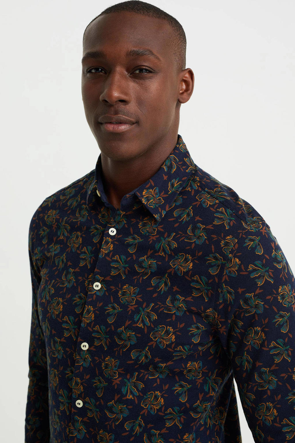 WE Fashion gebloemd slim fit overhemd JADIEL deep blue | wehkamp
