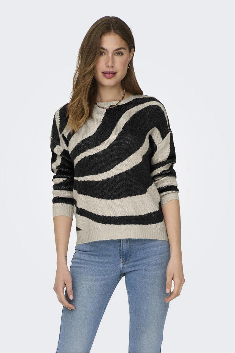 JDY gebreide trui JDYALBERTE met jacquard zwart/zand | wehkamp