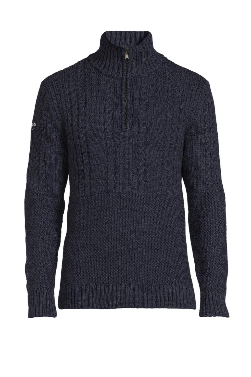 Superdry grofgebreide schipperstrui Vintage Jacob met wol indigo | wehkamp