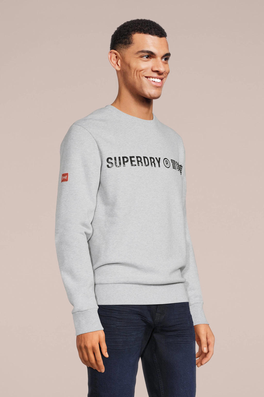 Superdry sweater Workwear Logo Vintage met logo glacier grey marl | wehkamp