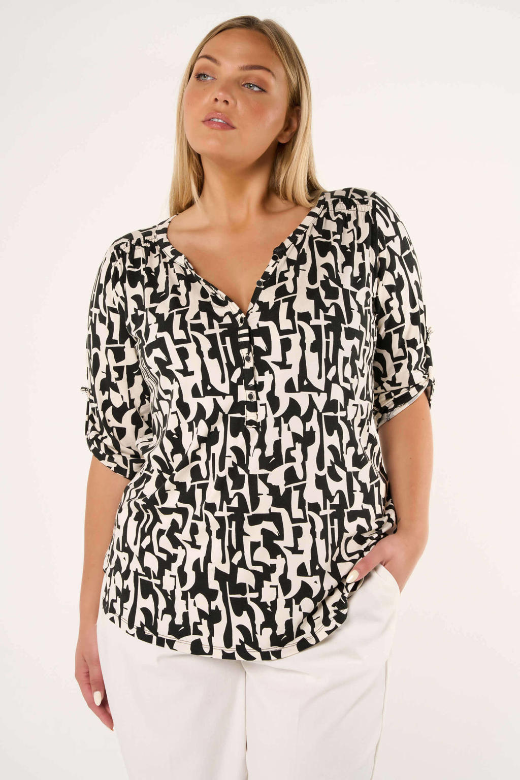 MS Mode top met all over print zwart/ecru | wehkamp
